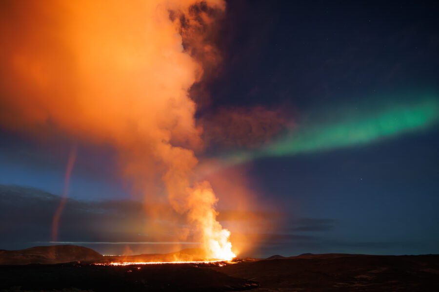 Photographing the Aurora Borealis Above an Eruption (Again)